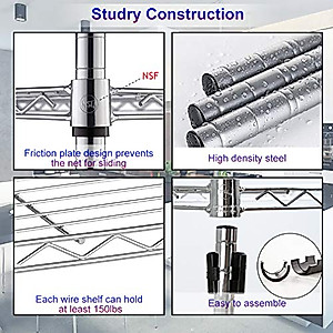 Storage Shelves Metal Wire Shelving Unit, 5-Tier NSF Heavy Duty Height Adjustable Utility Steel Garage Shelving with Leveling Feet, 36" L X 14" W X 72" H Commercial Grade Organizer Shelf Rack, Chrome