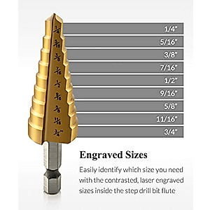QWORK 3 Pcs Titanium Step Drill Bit Set, High Speed Steel, 1/8" - 3/4" Total 28 Sizes, HSS Multiple Hole Drilling Cutting with Storage Bag