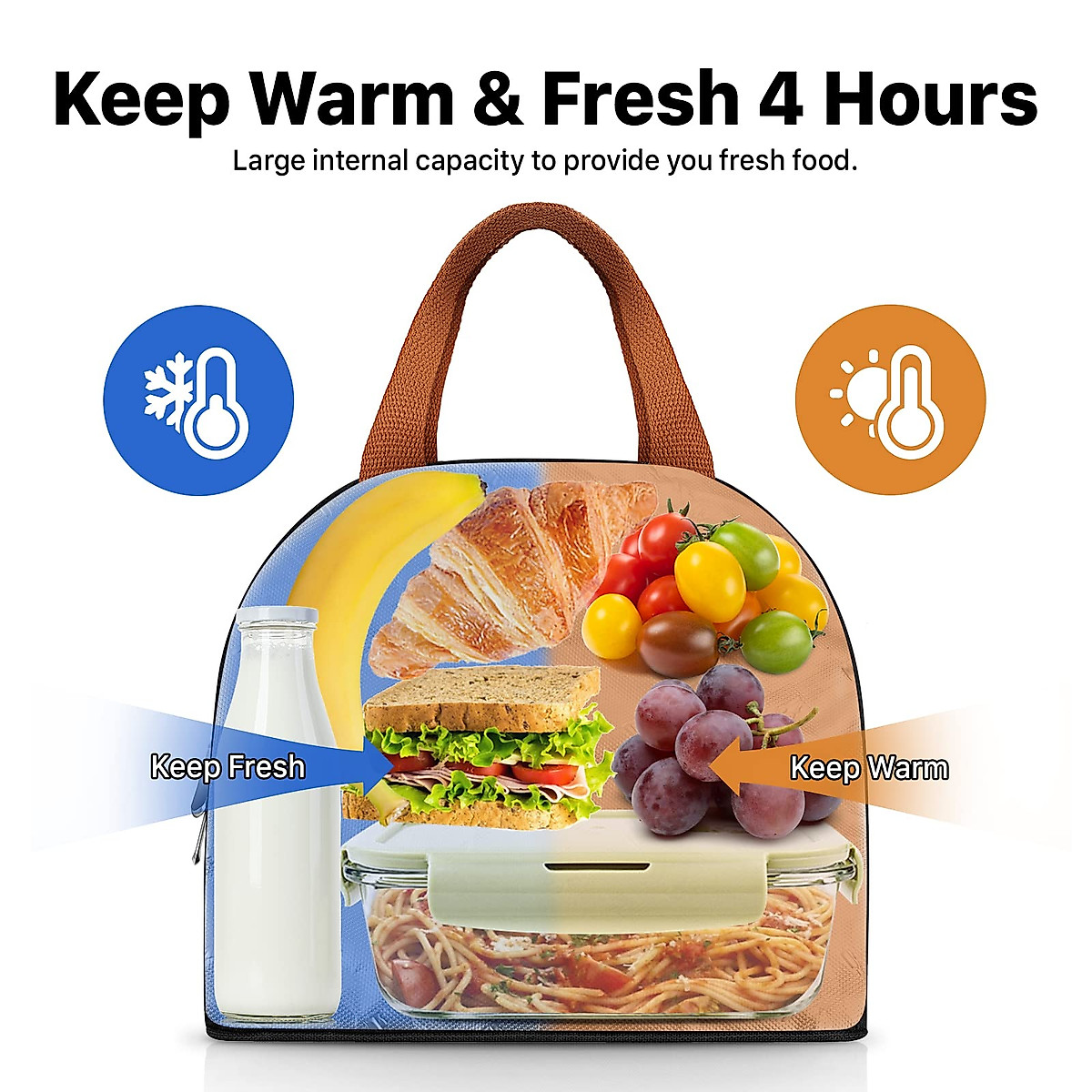 DANIA & DEAN Insulated Lunch Bag, Durable Freezable Lunch Box for Women/Men/Kids Double Zippers Wide Open Tote Bag Leakproof Thermal and Cooler Reusable Lunch Box for Office/School/Outdoor(Black)