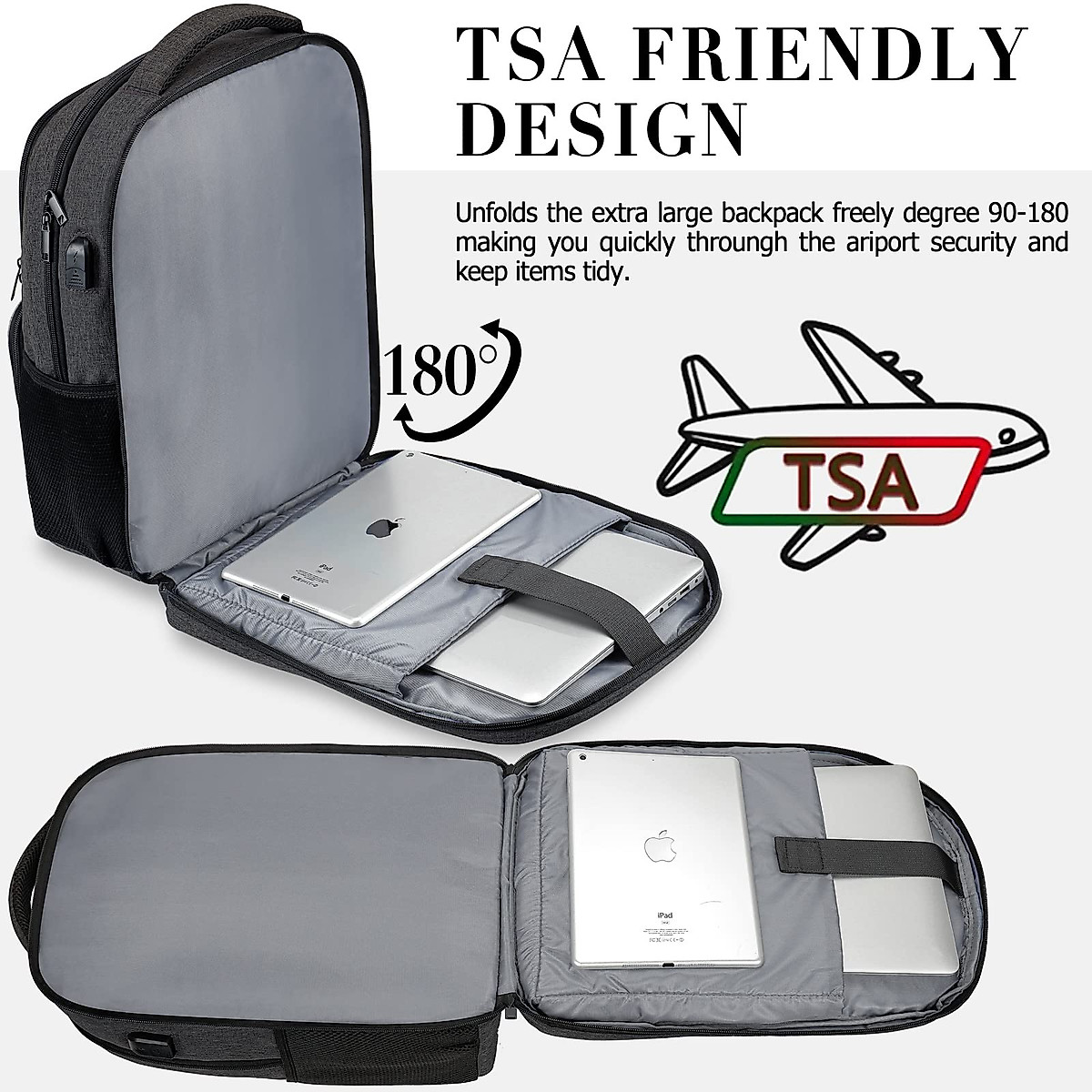 BIKROD Backpack for Men, TSA Travel Backpack, School Backpacks for Teens Water Resistant Back Pack with USB Charging Port, Business Anti Theft Durable Computer Bag Gifts Fits 15.6 Inch Laptop,Black