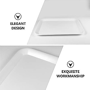FRCOLOR Melamine Serving Tray Rectangular Platter Shatter- Proof Fruit Cake Bread Plate Appetizer Platter for Breakfast Buffets Party Supplies (White)