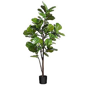 CROSOFMI Artificial Fiddle Leaf Fig Tree 65 Inch Fake Ficus Lyrata Plant with 68 Leaves Faux Plants in Pot for Indoor Outdoor House Home Office Garden Modern Decoration Perfect Housewarming Gift