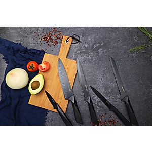 Cohesion Knife Set, 5 PCS Kitchen Knife Set with Magnetic Knife Holder for Wall, Ultra Sharp Kitchen Knives Set with Sheathes and Gift Box for Multipurpose Cooking with Ergonomic Handle