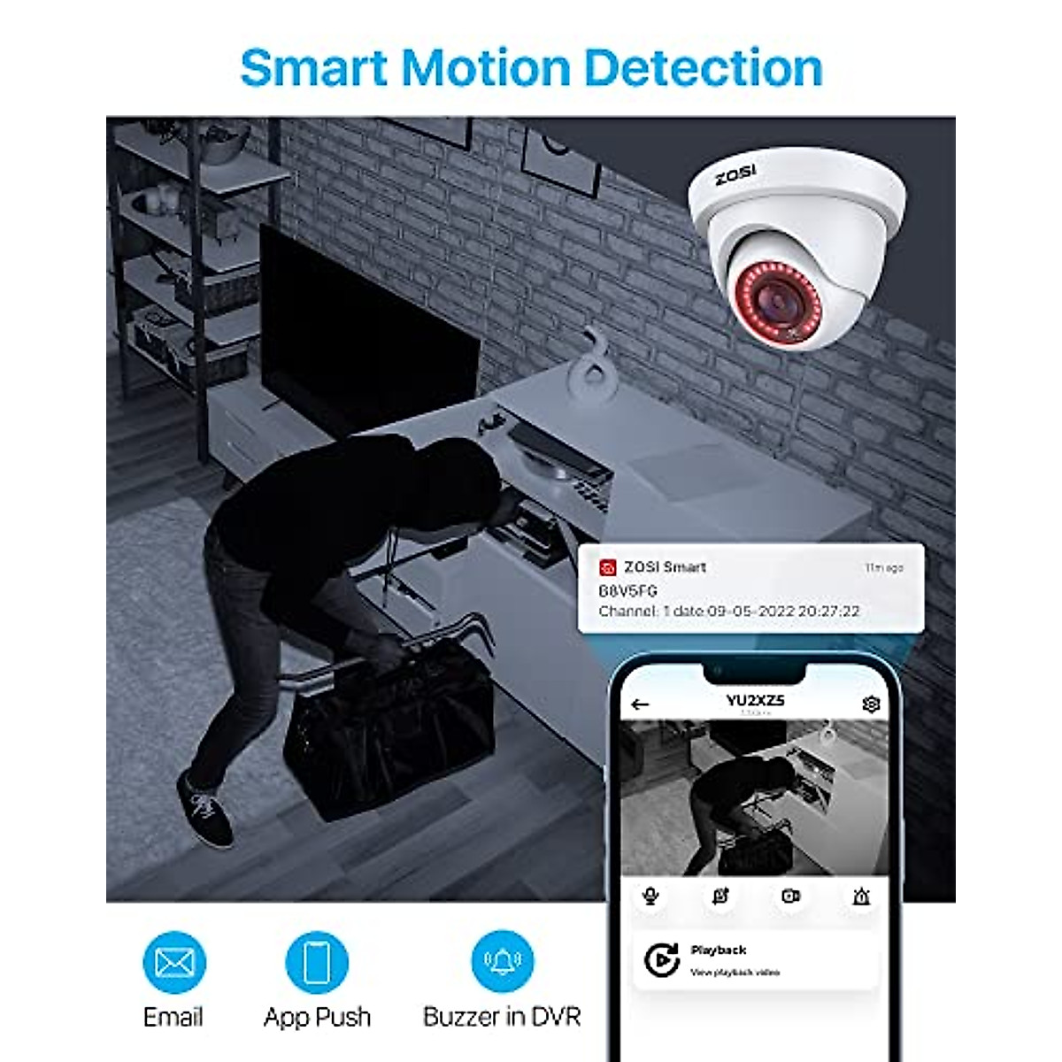 ZOSI 8CH 1080P Security Camera System with Hard Drive 1TB,H.265+ 8 Channel 5MP Lite HD-TVI DVR Recorder and 8pcs 1920TVL Weatherproof CCTV Dome Cameras Indoor Outdoor, 80ft Night Vision,Remote Access