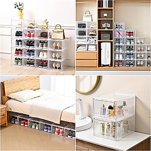 Uni HIMO Drop Front Shoe Box with Clear Door,6 pack Plastic Shoe Boxes Stackable,Thicken & Sturdy Organizer Containers For Sneakers,Fit up to US Size 12(13.5”x 10.5”x 7.4”)