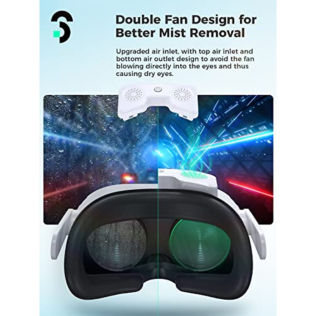 VR Cooling Fan Compatible with Meta/Oculus Quest 2, SOOMFON Upgraded Face Pad with Double Cooling Fan System and Five Ventilation Modes, Accessories to Relieve Lens Fogging and Hot Air