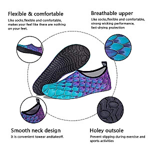 Water-Shoes-Swim-Shoes Quick-Dry Barefoot Aqua-Socks-Beach-Shoes for Pool Yoga Surf for Women-Men(Fish-Scale/blue-green-38/39)