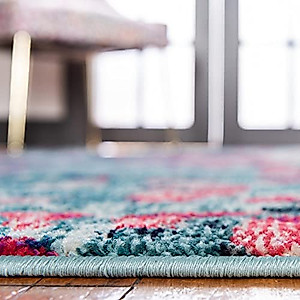 Unique Loom Jardin Collection Colorful, Vibrant, Abstract, Modern Area Rug, 4 x 6 ft, Blue/Pink