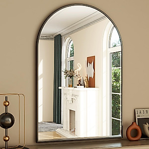 GLSLAND 26x38 inch Arch Bathroom Mirror - Arched Bathroom Mirror/Wall Mounted Vanity Mirror - Arch Metal Frame Wall Mirror for Bathroom Bedroom Living Room, Black