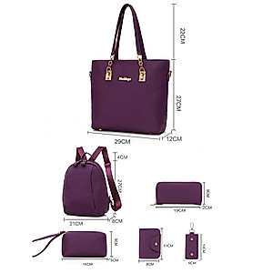 Women Handbag Purse Backpack 6PCS Set Waterproof Shoulder Bag Top-Handle Handbag Tote Purse Wallet Key Case Set Black