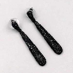 Iris Island Women Bar Style Black Jet Crystal Rhinestone Drop Dangle Earrings for wedding prom (Black)