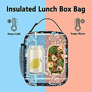 ProLeiBao Insulated Lunch Box Boys Portable Game Lunch Bag Blue Waterproof Lunchbox with Detachable Handle for School Travel Picnic Hiking Beach (Game)