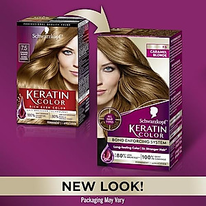 Schwarzkopf Keratin Color Permanent Hair Color, 7.5 Caramel Blonde, 1 Application Professionally Inspired Permanent Hair Dye for up to 80% Less Breakage vs Untreated Hair and up to 100% Gray Coverage