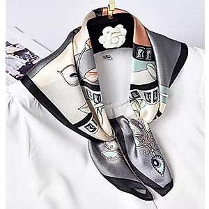 ANDANTINO 100% Pure Mulberry Silk Scarf for Hair-27''x27''- Women Men Neck Scarves- Digital Printed Headscarf(Pink & Light Gray)