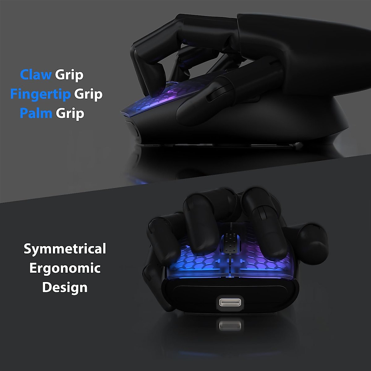 ATTACK SHARK X5 Wireless Gaming Mouse with Tri-Modes BT 5.1/2.4Ghz/USB-C,Lightweight 49g,PAW3212 Optical Sensor,Rechargeable Battery,RGB LED Honeycomb Mice for PC/Tablet/Desktop/Office/Games-Black