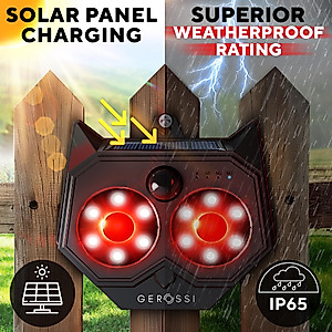 Upgraded Animal Deterrent 2 Pack - Solar Powered Design w/Motion Activated Predator Eyes - Effective Repellent Device for Coyote, Deer, Fox, Raccoon - Predator Lights for Chicken Coop, Farm, Yard