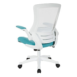 Office Star Ventilated White Screen Back Manager's Office Chair with Padded Color Flip Arms with White Nylon Base, Linen Turquoise Fabric