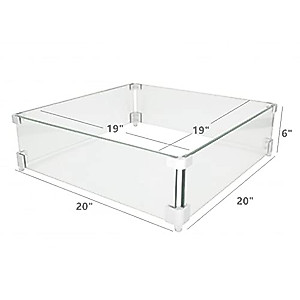 FixtureDisplays® Fire Pit Wind Guard 20 x 20 Inch Fire Pit Wind Guard Square 8 mm Thickness Fire Pit Glass Wind Guard 997G-2D