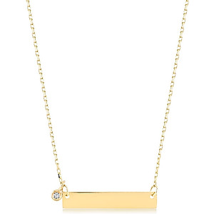 GELIN 14K Solid Gold Bar Necklace with Diamond | 14k Gold Pendant Necklace for Women, 18"