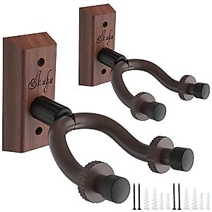 Ohuhu Guitar Wall Mount Hanger Walnut 2-Pack, Guitar Hanger Wall Hook Holder Stand for Bass Electric Acoustic Guitar Ukulele