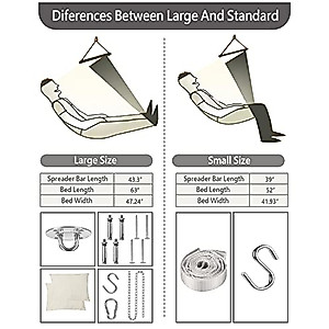 XXL Hammock Chair Hanging Rope Swing with 2 Cushions - Max 500lbs-Perfect for Patio, Porch, Bedroom, Backyard, Indoor or Outdoor - Includes Hanging Hardware Kits