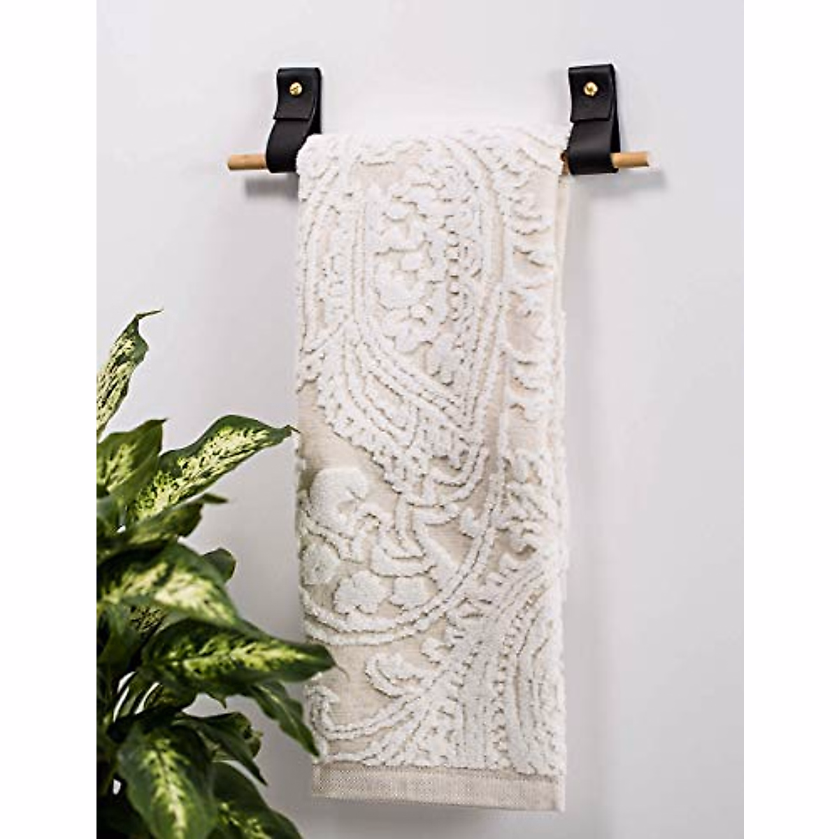 KEYAIIRA - Small Black Leather Wall Hook, wall hanging strap towel hook for wall leather loop strap for scarf storage boat paddle holder minimal towel bar rack storage