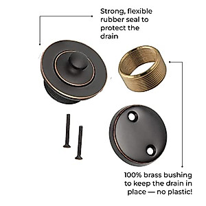 Oil-Rubbed Bronze Tub Drain Stopper Kit - Bathtub Drain, Bushing, Face Plate, and Conversion Kit with Three Screws Bathtub Drain Kit - All Brass Construction with Conversion Parts