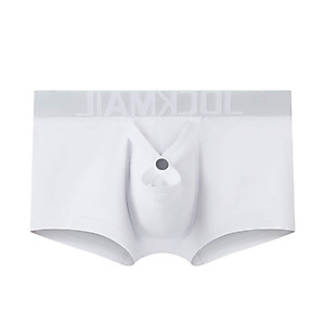 JOCKMAIL Cotton Men Boxer U Convex Pouch Adjustable Size Ring Cock Straps Men trunk Shorts (L, White)