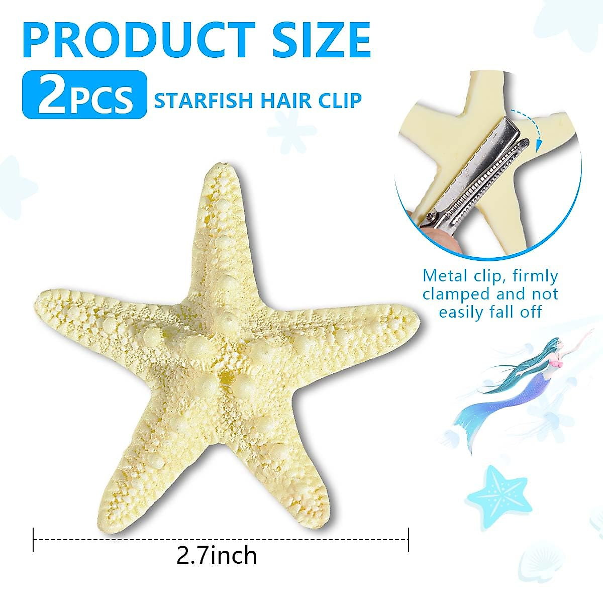 OBTANIM 2 Pcs Starfish Hair Clip Resin Beach Sea Star Hair Pins Mermaid Hair Clips Accessories for Women and Girls