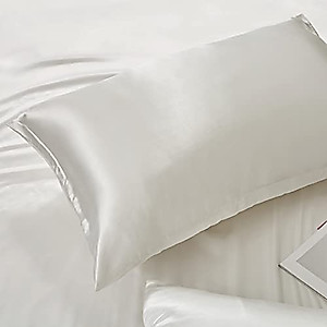 HommxJF White Satin Pillowcase Standard Set of 2 with Envelope Closure，White Silk Pillowcase for Hair and Skin (20x26)