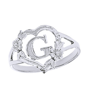 CaliRoseJewelry Sterling Silver Initial Alphabet Heart Personalized Ring (Size 6) - Letter G