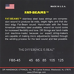 DR Strings FAT-BEAM Bass Guitar Strings (FB5-45), Silver