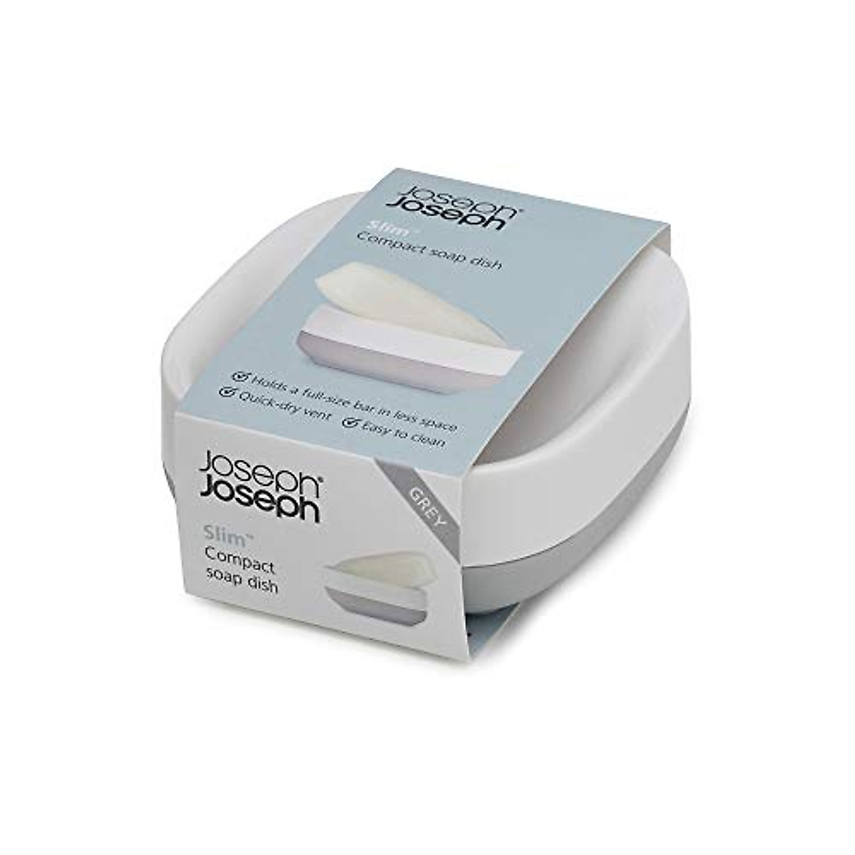 Joseph Joseph 70511 Slim Compact Soap Dish with Drain, Gray, 7.1 x 3.6 x 8.4 cm