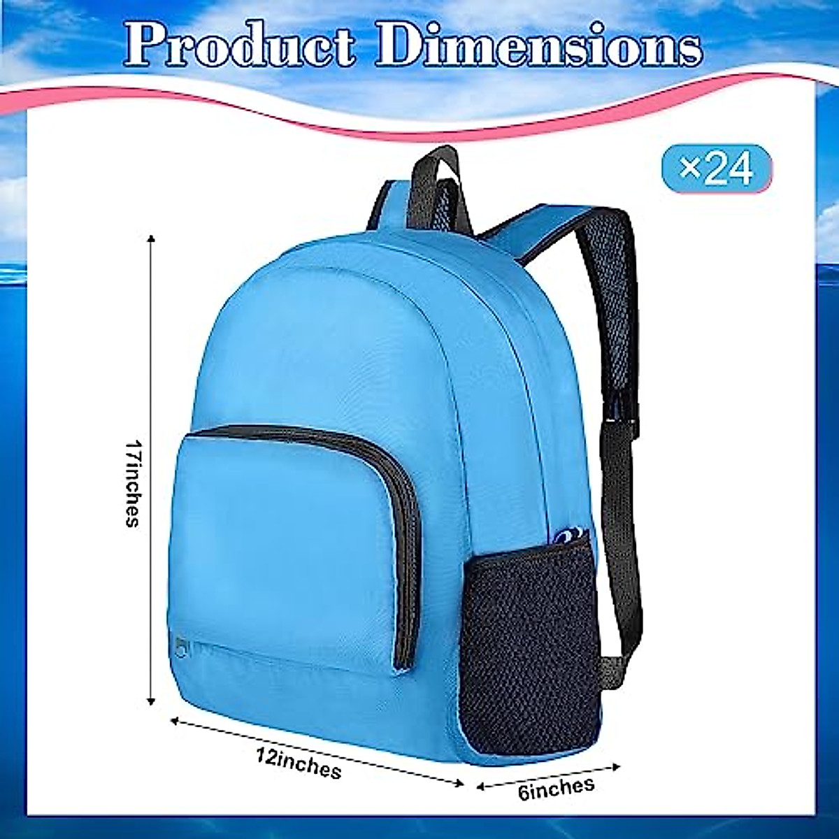 Reginary 24 Pcs Backpack 17" Backpacks Foldable Lightweight Bookbags Student Outdoor Travel School Book Bag with Storage Bag (Blue)