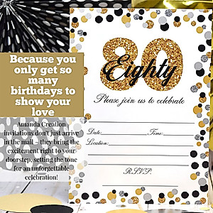 Confetti Polka Dot 80th Birthday Party Invitations, 20 5x7 Fill In Cards with Twenty White Envelopes by AmandaCreation