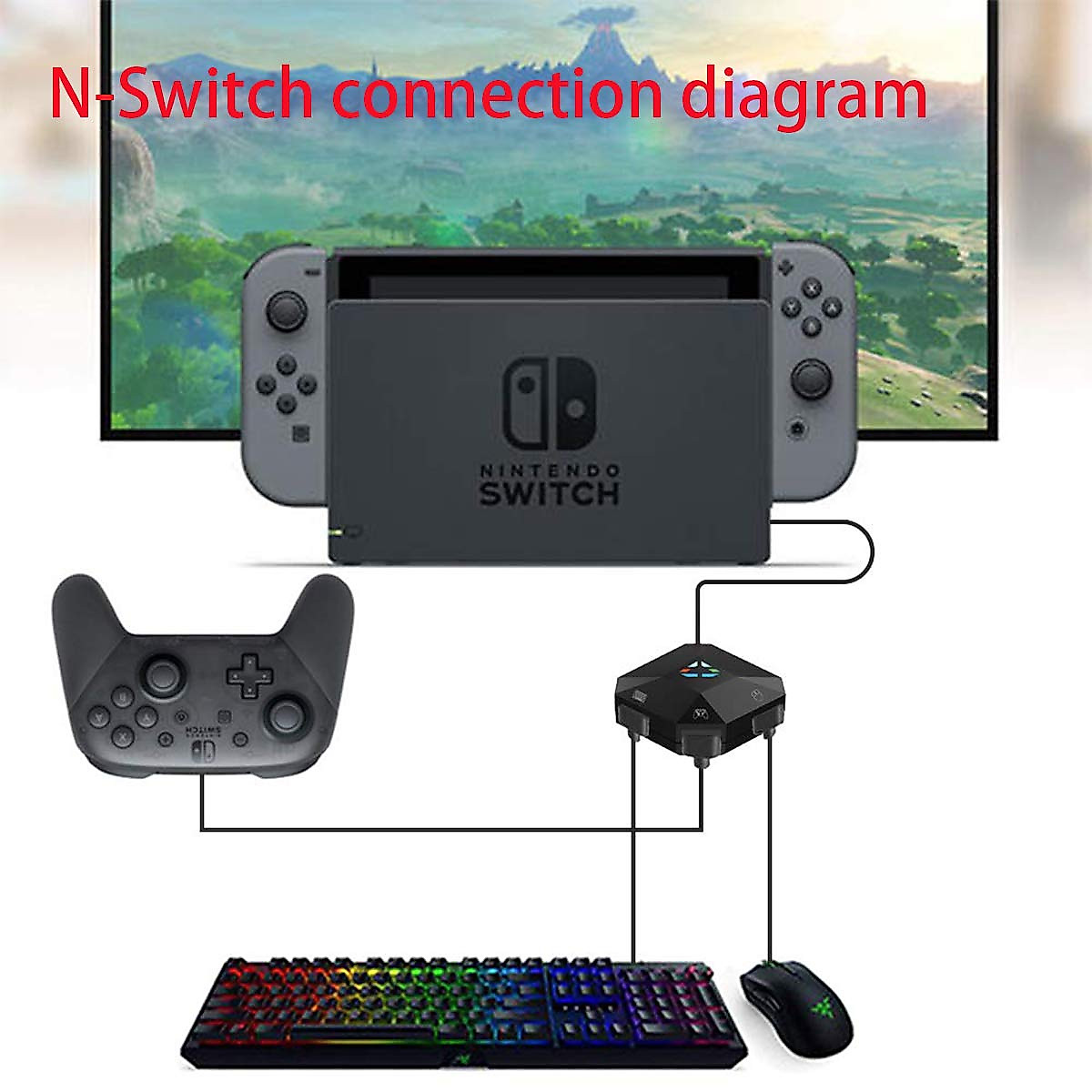 Dobe NS-Switch PS4 PS3 Game Keyboard and Mouse Adapter for PS4, PS3, Xbox one, N-Switch, Host Series Converter（Original Handle Guide Connection）