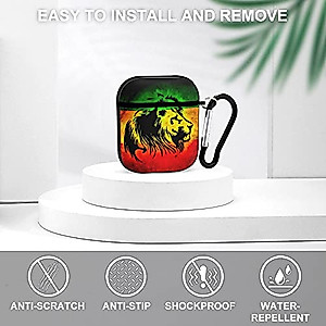 YouTary Jamaican Lion Flag Pattern Airpods 1 & 2 Case Cover, Apple AirPod Headphone Cover Unisex Personalized Shockproof Protective Wireless Charging Accessories with Keychain