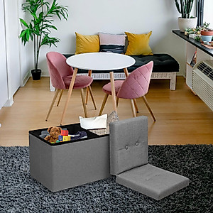 CAROLMADE 30 Inches Storage Ottoman Bench with Flipping Lid, Linen Foldable Storage Footrest, Ottoman with Storage for Living Room Holds up to 330lbs, Light Grey