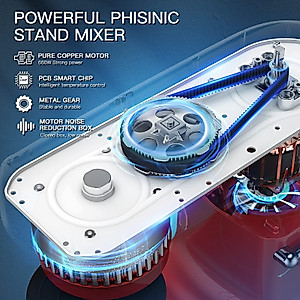 Stand Mixer, 5.8Qt Electric Mixer PHISINIC, 660W 6-Speed Tilt-Head Household Stand Mixer, Kitchen Food Mixer with Dough Hook, Wire Whip and Beater, for Baking, Cake, Cookie, Kneading