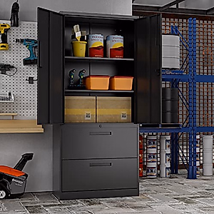 PEUKC 2-Drawer Metal File Cabinet, Lateral Vertical Filing Cabinets for Home Office, Locking File Cabinet with Storage Shelves, Legal/Letter/A4 Size Offcie File Cabinet, (Black, Assemble Required)