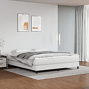 vidaXL Box Spring Bed Frame Home Indoor Bedroom Bed Accessory Wooden Upholstered Double Bed Base Furniture White 76"x79.9" King Faux Leather