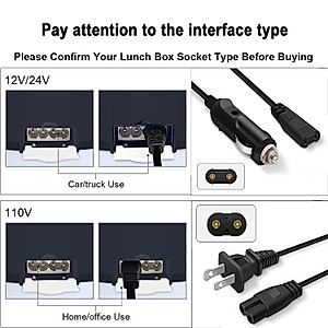 Andmenow 12/24V/Car Use, 110V Home/Office Use Portable Electric Heating Bento Box Power Cable/Electric Lunch Box Power Cord