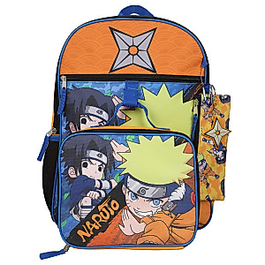 Bioworld Naruto Classic Sasuke Vs Naruto 16" Youth 5-Piece Backpack Set