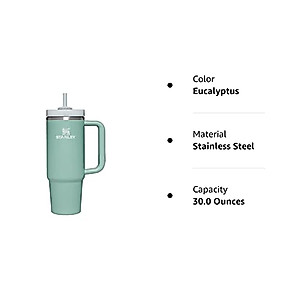 Stanley Adventure Eucalyptus 30oz - Reusable Vacuum Quencher Tumbler with Straw, Leak Resistant Lid, Insulated Cup, Maintains Cold, Heat, and Ice for Hours