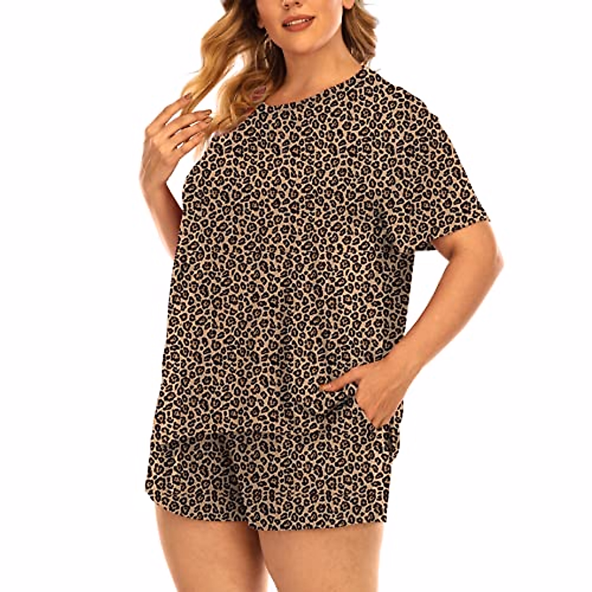 Plus Size Pajamas Womens Pajama Sets Shorts Summer Short Sleeve Pjs Cute Print Pj Sleepwear Leopard 2X