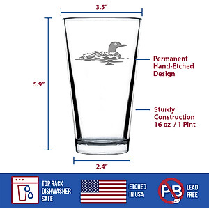 Loon Pint Glass for Beer - Fun Bird Themed Gifts and Decor for Men & Women - 16 oz Glasses