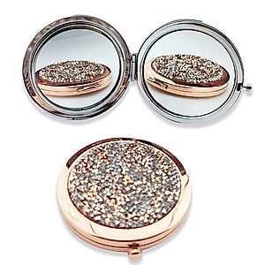 oaiqiy Compact Mirror, Handheld 2.75 inches Travel Makeup Mirror, 1X/2X Magnifying Round Pocket Makeup Mirror(Rose Gold)