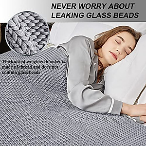 L'AGRATY Knitted Weighted Blanket - 60"x80" 15lbs Cooling Chunky Knit Heavy Blanket for Adults Braided Crochet Throw Thick Cable Yarn Knit Decorative Blanket No Beads Evenly Weighted Machine Washable