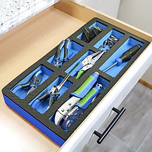 Polar Whale Tool Drawer Organizer Insert Blue and Black Durable Foam Strong Non-Slip Anti-Rattle Bin Holder Tray 20 x 10 Inches 8 Pockets Fits Craftsman Husky Kobalt Milwaukee and Many Others