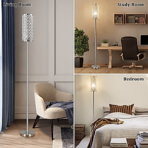Crystal Floor Lamp with Bulb for Girls Bedroom Silver, Living Room, Modern Tall Glam Minimalism Pole Corner Standing Light for office, Dorm Hotel